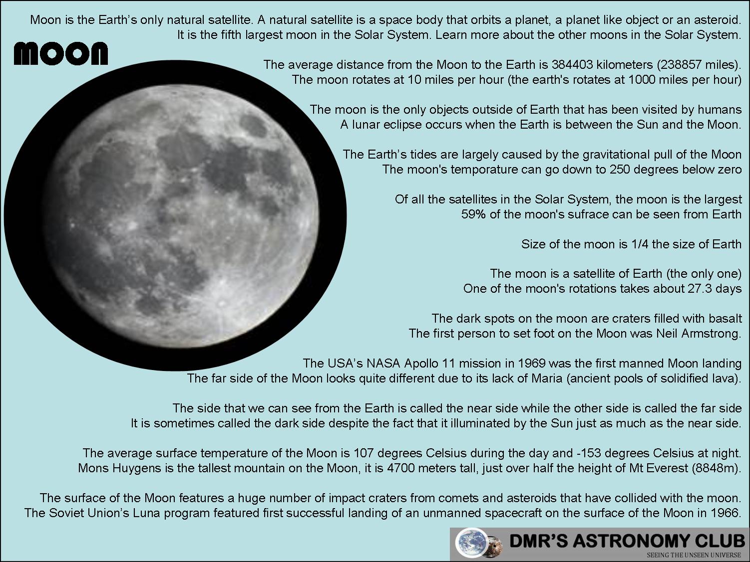 DMR'S ASTRONOMY CLUB: Solar System: Facts about Moon