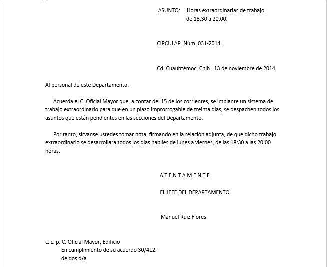 Elaborar documentos de oficina : CIRCULAR