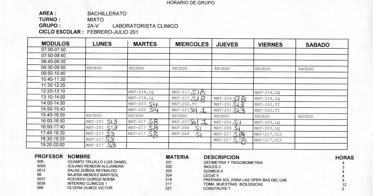 CETis 43 : HORARIOS 2do SEMESTRES