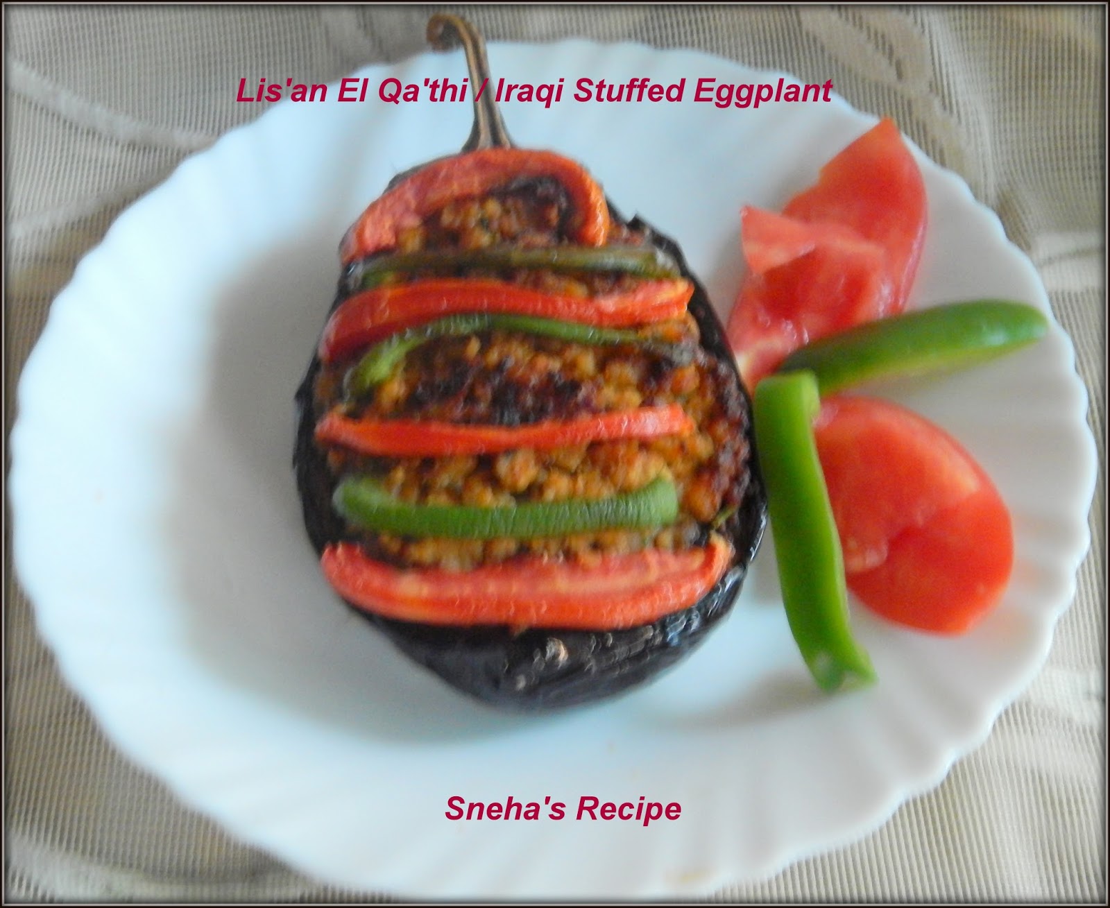 Lis'an El Qa'thi / Iraqi Stuffed Eggplant - Sneha's Recipe