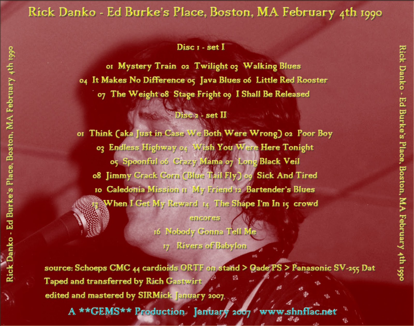 PLUMDUSTY'S PAGE: Rick Danko 1990-04-20 Ed Burke's Place Boston, MA