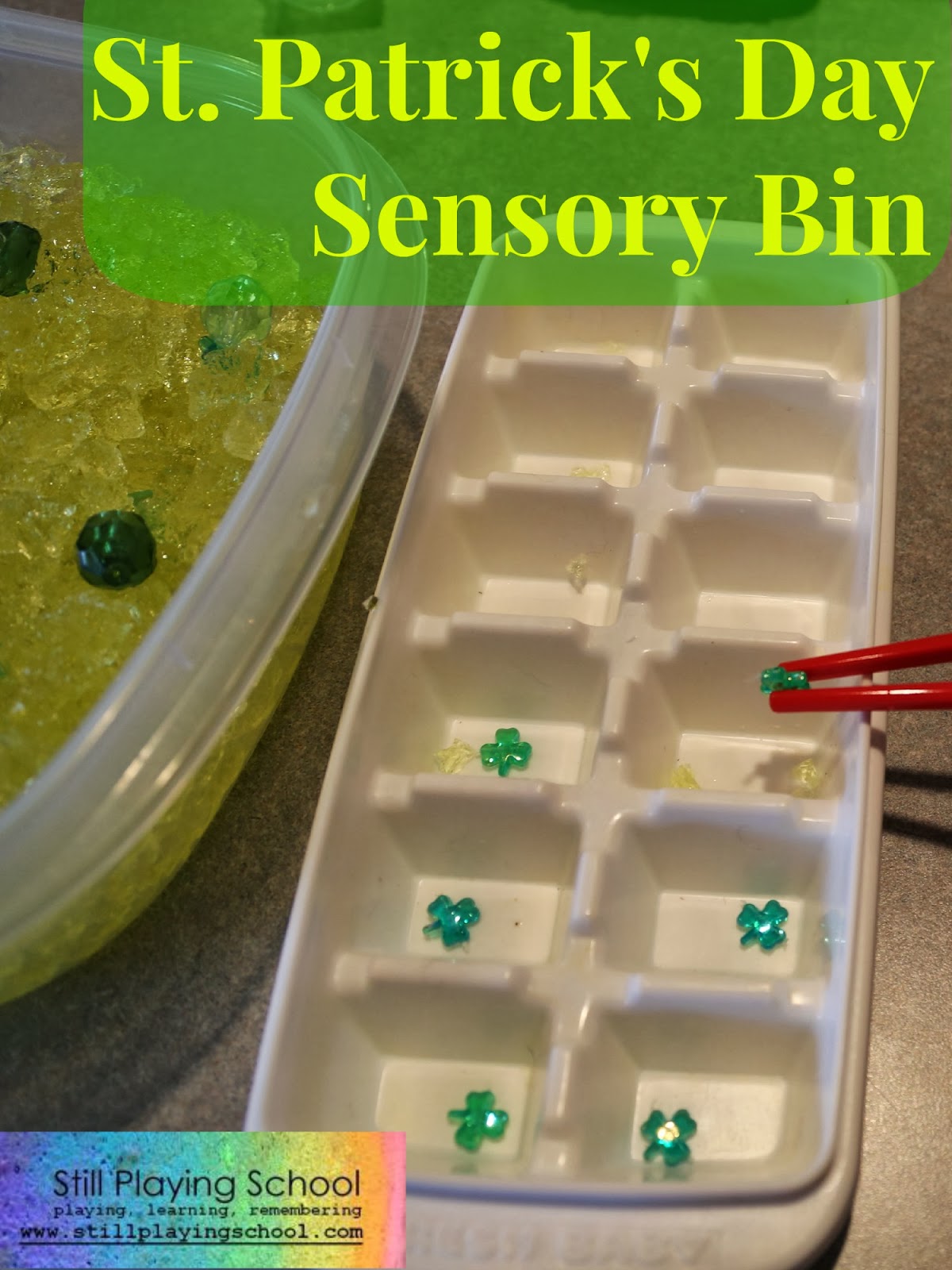 St. Patrick's Day Sensory Bin | Still Playing School