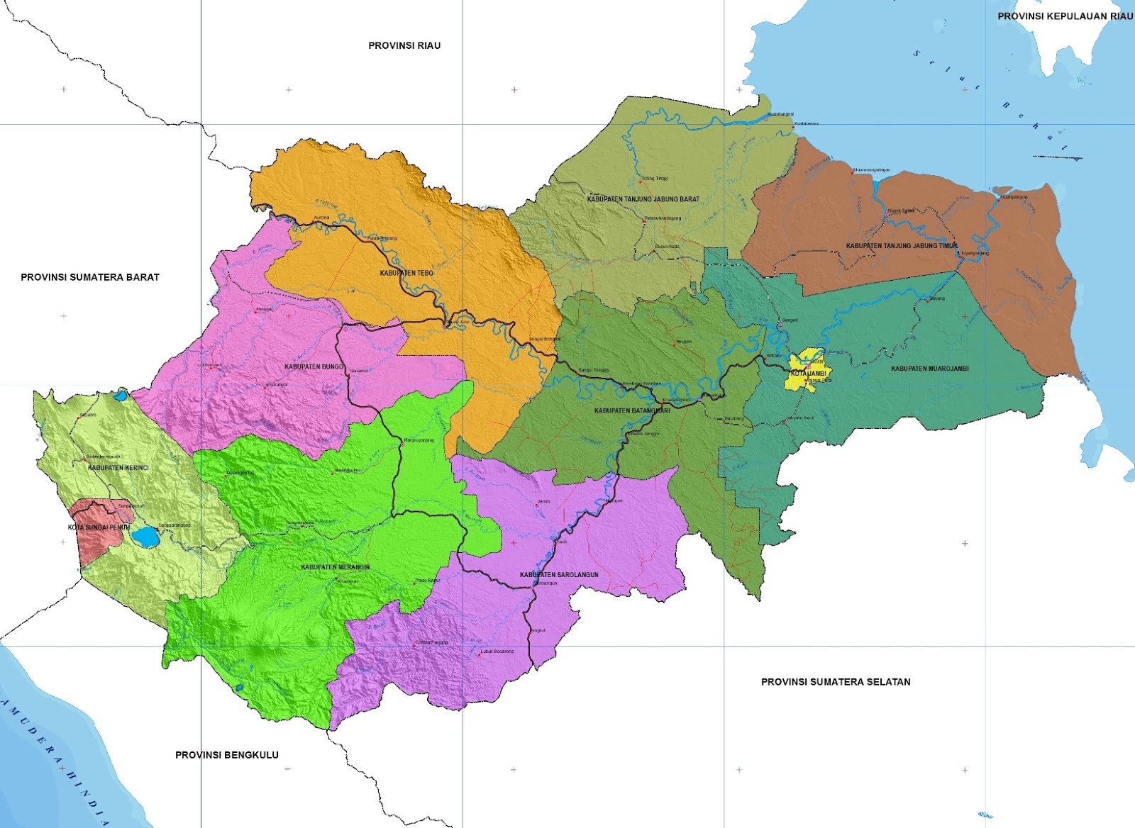 Peta Jambi Lengkap Beserta Keterangan dan Gambarnya