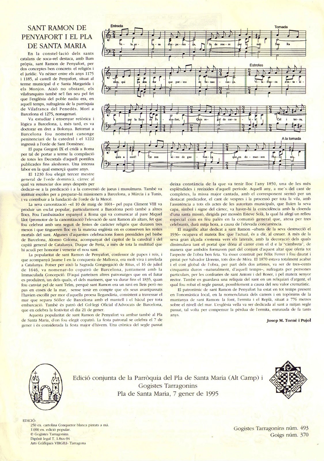 Goigs a sant Ramon de Penyafort. Pla de Santa Maria (Alt Camp, Tarragona).