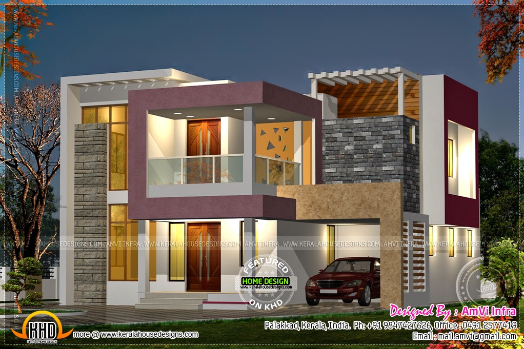 Night view exterior with floor plan - Kerala Home Design and Floor ...