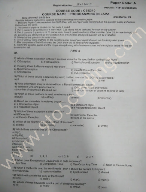 Cse 310 Programming In Java Lpu End Term Question Paper