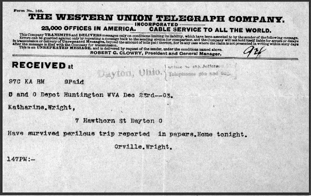 The Wrights: Truth in Aviation History: The Wrights' Telegram to Father ...