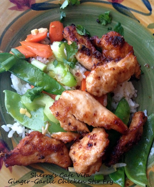 Cafe Vita: Garlic-Ginger Chicken w/ Arborio Rice & Stir Fry