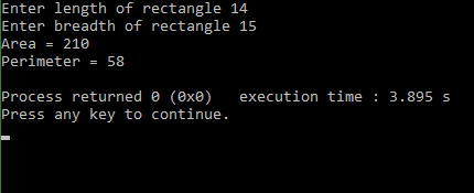 C++ Program to find Area and Perimeter of Rectangle Using Class