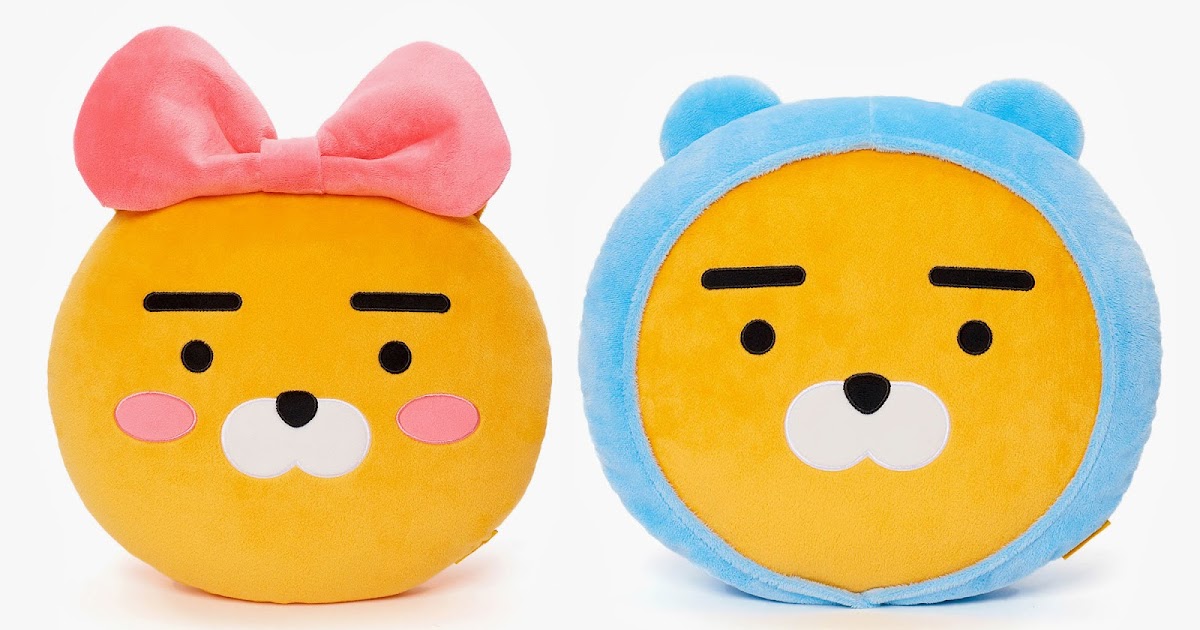KAKAO FRIENDS RIBBON RYAN & HOODY RYAN Brushed Face Pillow Soft Cushion ...