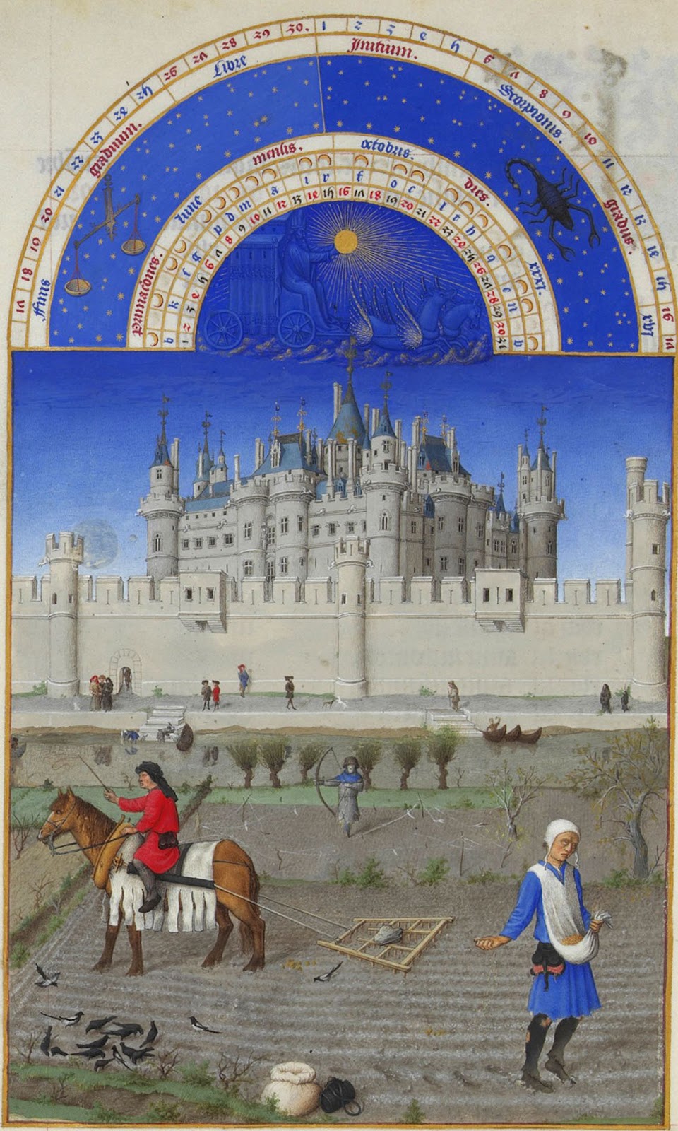 Limbourg Brothers: ‘October’, in: Très Riches Heures du Duc de Berry ...
