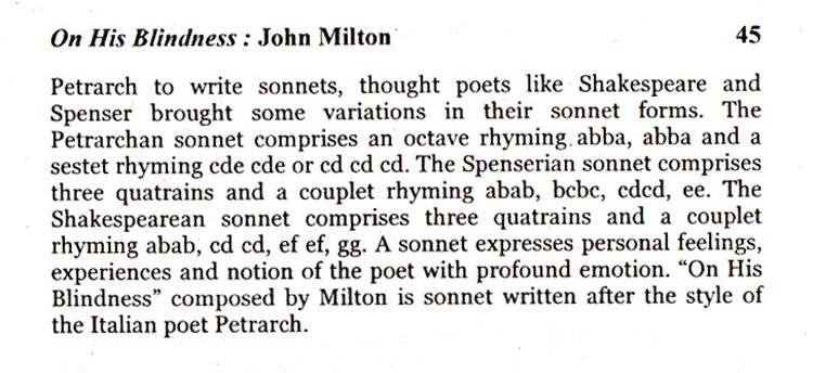 Short Notes (On His Blindness - John Milton) - English Grammar A To Z
