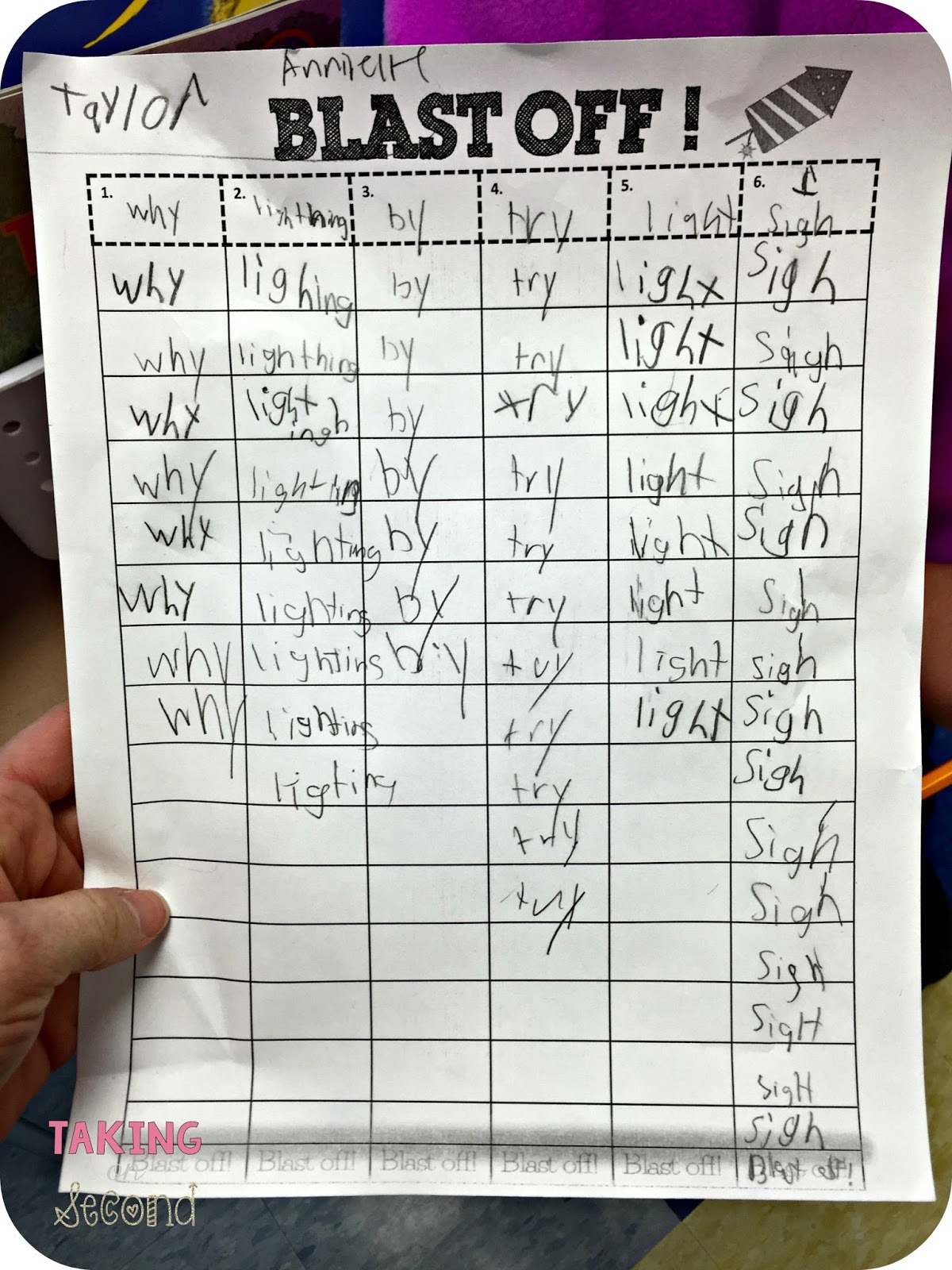 Word Work Fun with Blast Off! - Taking on Second