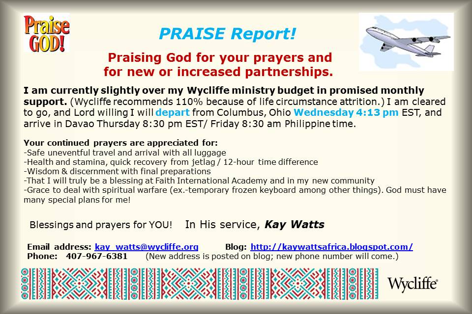 Journey in Educational Ministries: Departure for Philippines Praise Report