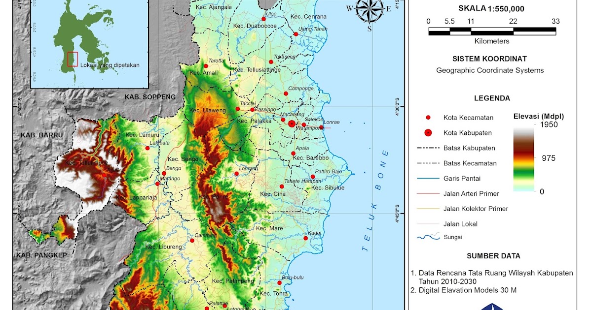 970 M DPL: PETA TOPOGRAFI KABUPATEN BONE