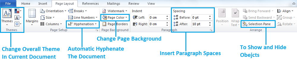 MS WORD PAGE LAYOUT MENU