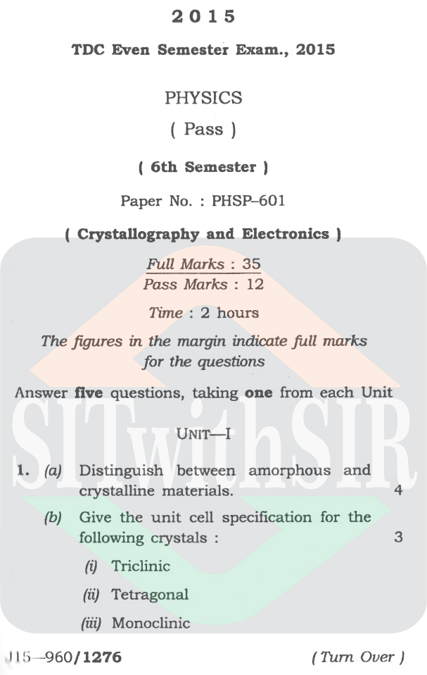 physics(pass) 6th sem question paper Assam University | SITwithSIR