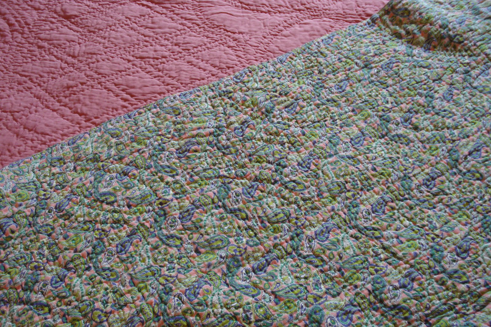 Welsh Quilts: Lively Paisley and Plain Pink Welsh Quilt