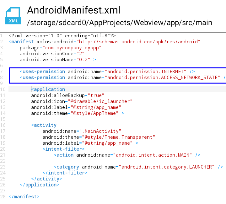 Android Webview in AIDE IDE project sample codes - Dev Malitanyo