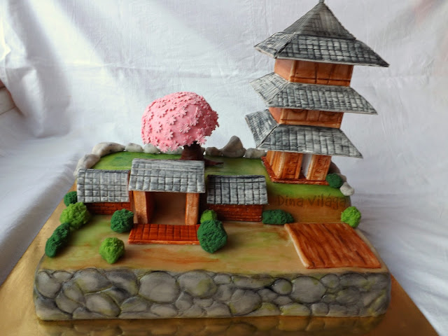 Japán kert torta pagodával / Japanese Garden with Pagoda Cake