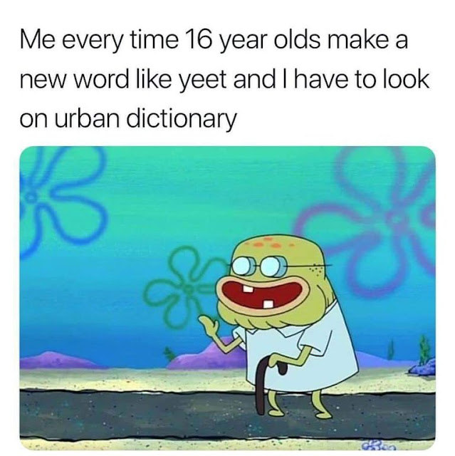Me every time 16 year olds make a new word like yeet and I have to look ...