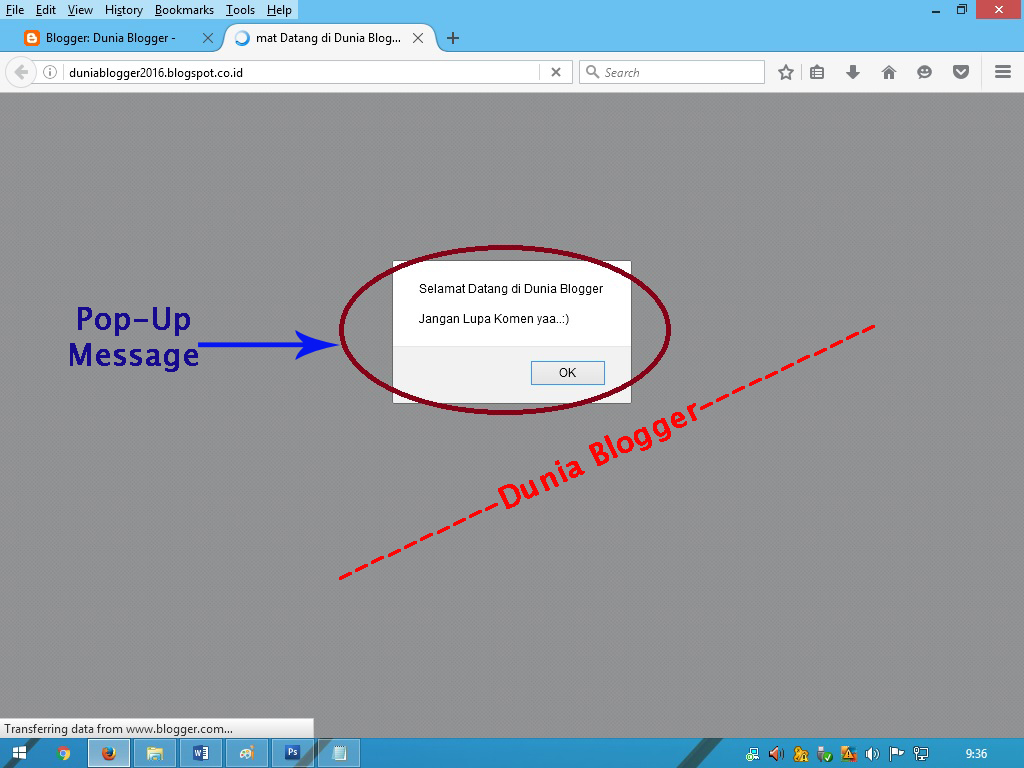 Cara Memasang Pop-Up Message Pada Blog | Dunia Blogger