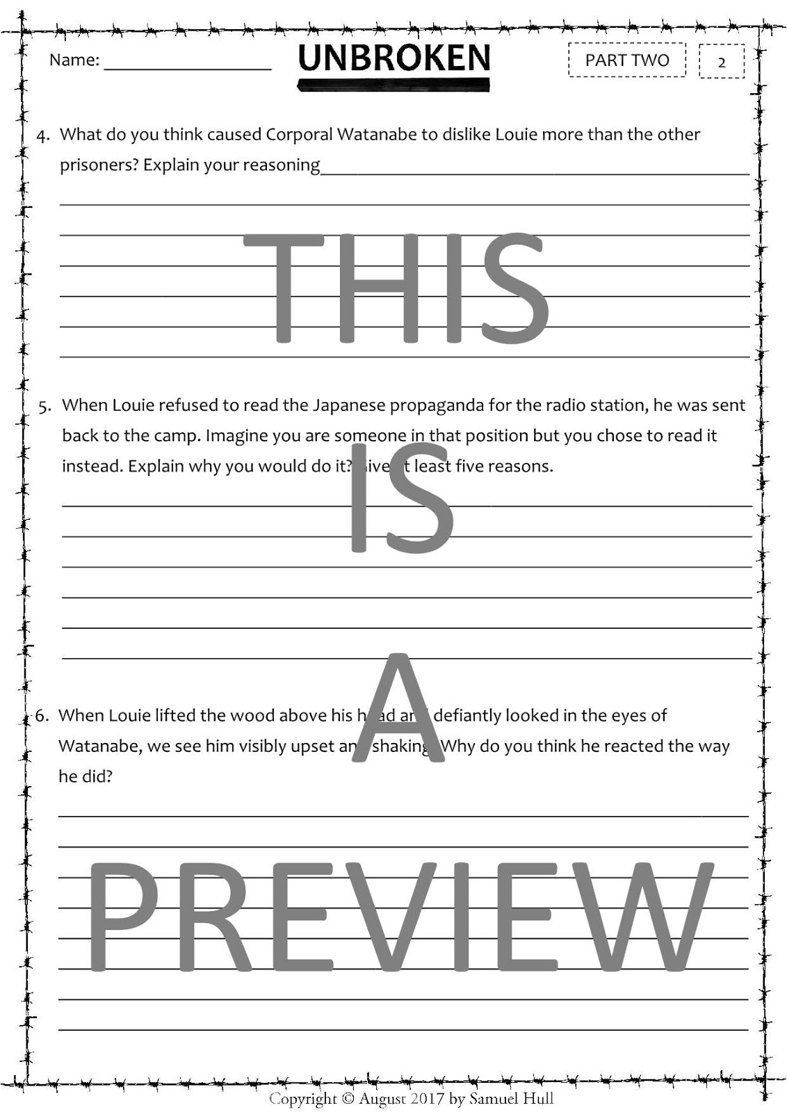 Unbroken (2014) - Movie Questions + Activities - Answer Keys Included ...