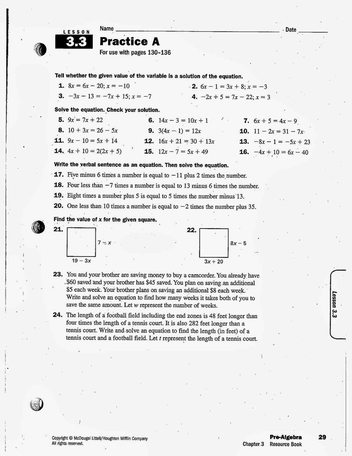 Heidemann 8th Grade Math: Pre Algebra Wednesday, 10/23/2013