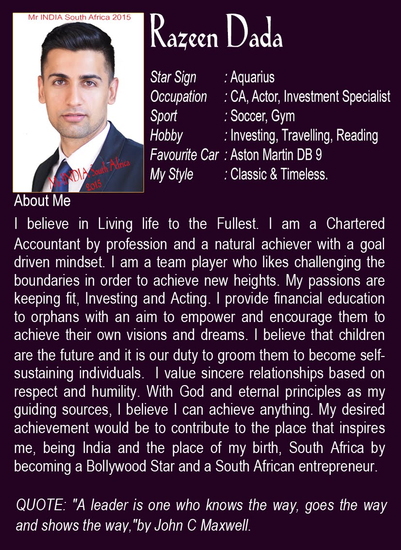 RAZEEN DADA - The Journey begins.....: Mr India South Africa