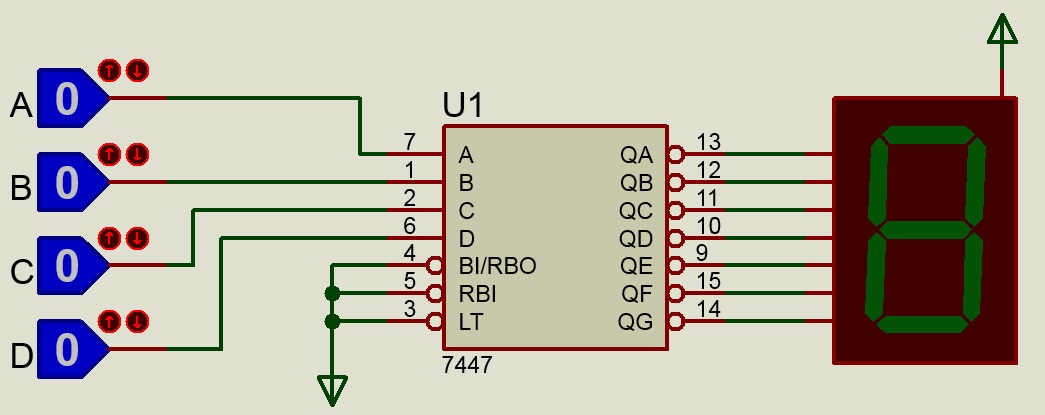 Henrique: DECODIFICADOR 74LS47 COM DISPLAY DE 7 SEGMENTOS