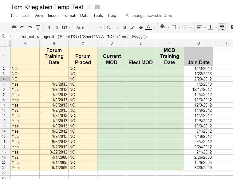 iGoogleDrive: Google Spreadsheet Averaging Dates