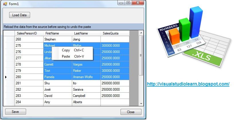 Grid View Copy Paste In Excel File | Visual Studio Learn