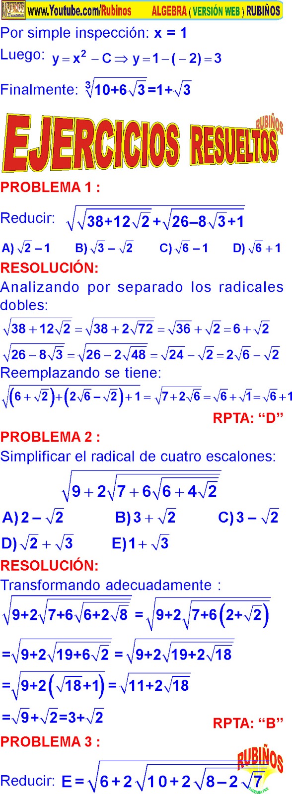 DE RADICALES DOBLES A SIMPLES-EJERCICIOS RESUELTOS DE NIVEL 1 PDF