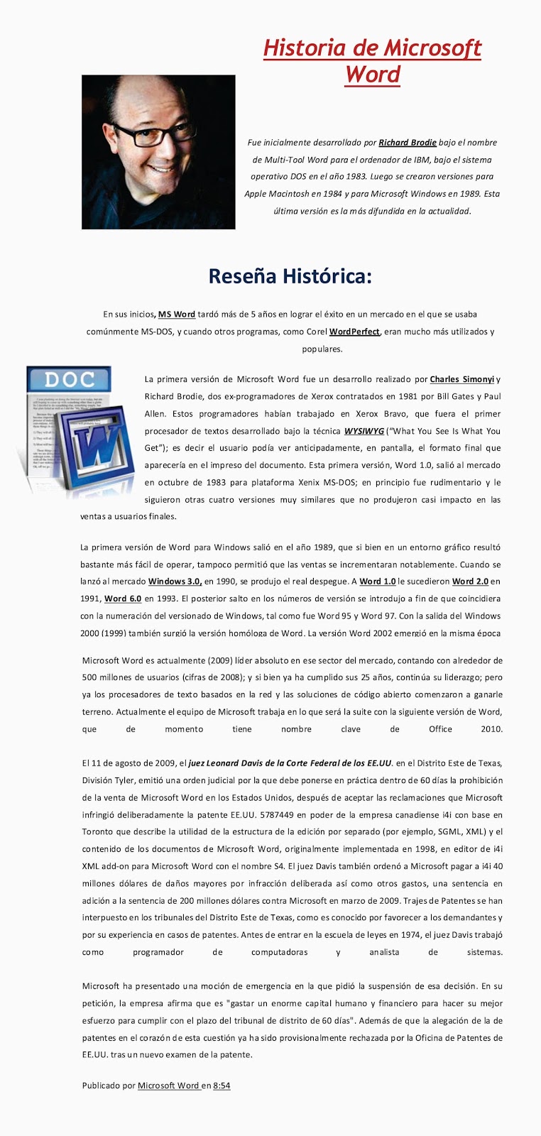 INFORMATICA BASICA MSW: historia de microsoft word