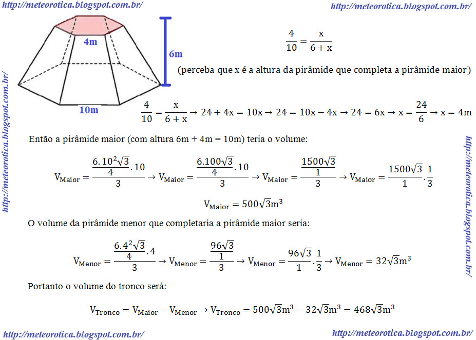 M.E.T.E.O.R.O.T.I.C.A: Exercícios resolvidos sobre Tronco de Pirâmides