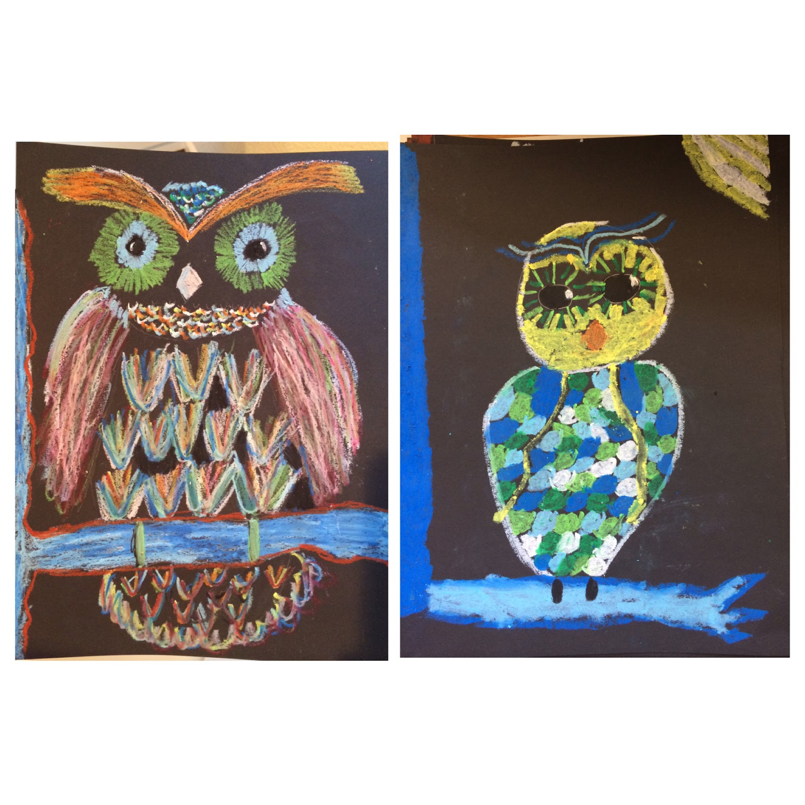 MotleyARTmom: Owls - Oil Pastels