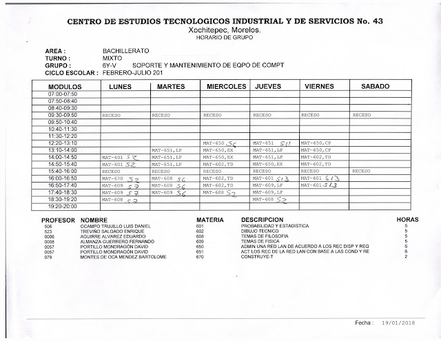 CETis 43 : HORARIOS 6TO SEMESTRE