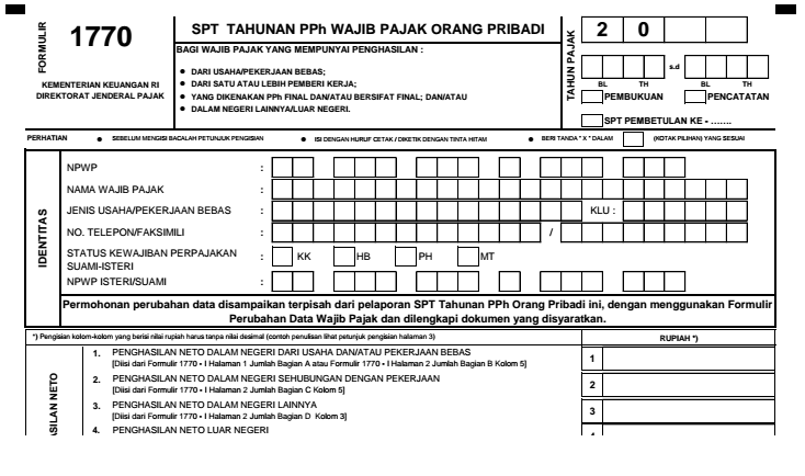 Formulir SPT 1770 atau Formulir SPT Tahunan PPh Wajib Pajak Orang Pribadi | Guru Folder Pendidikan