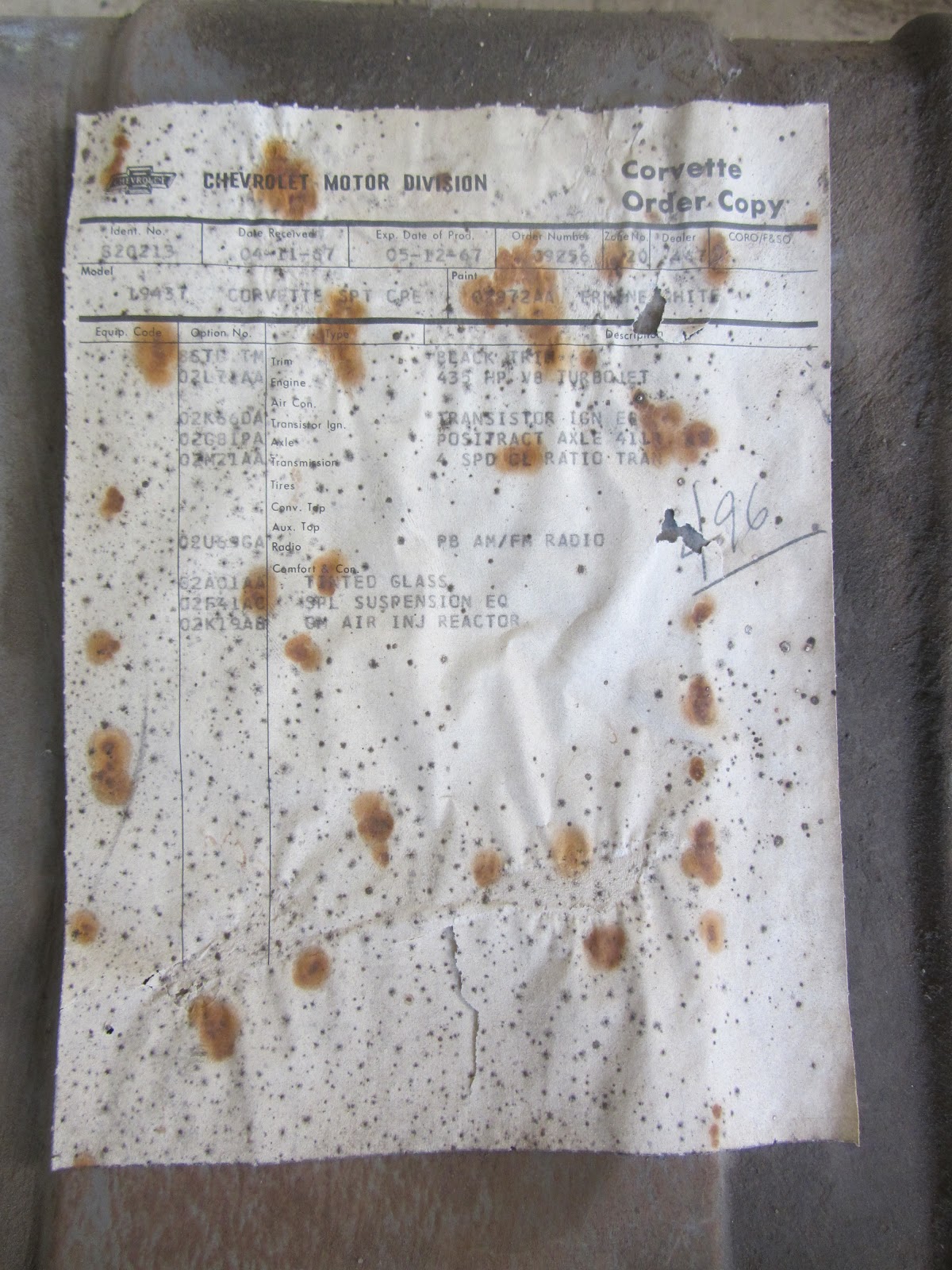 Cary's Corvettes: Tank Sticker: The Holy Grail of Corvette Documentation