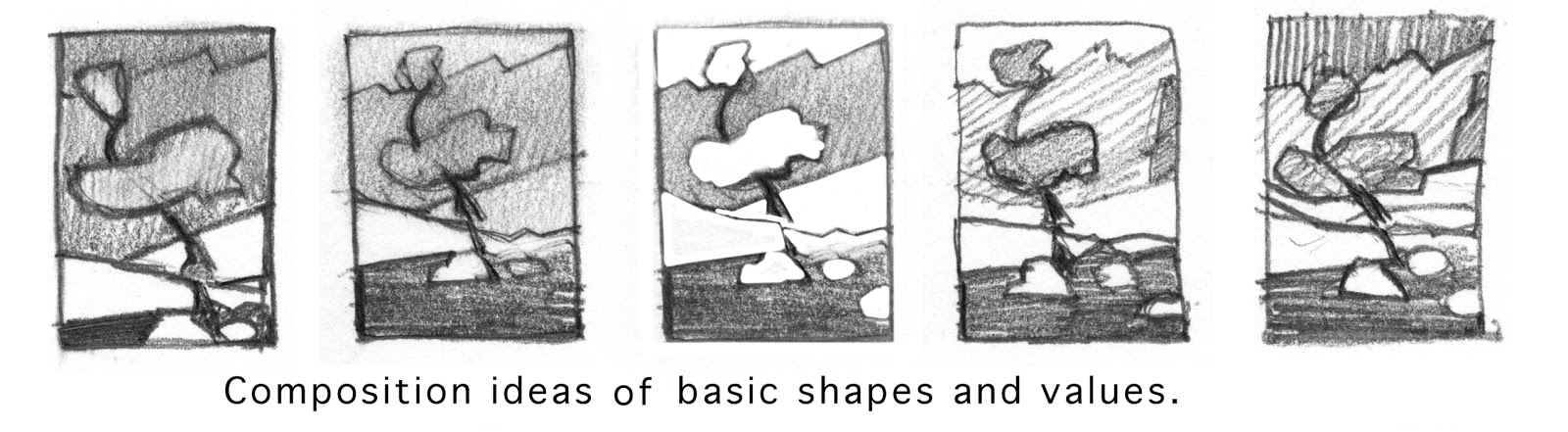 Scumblings: Thumbnail sketches before painting - Value studies