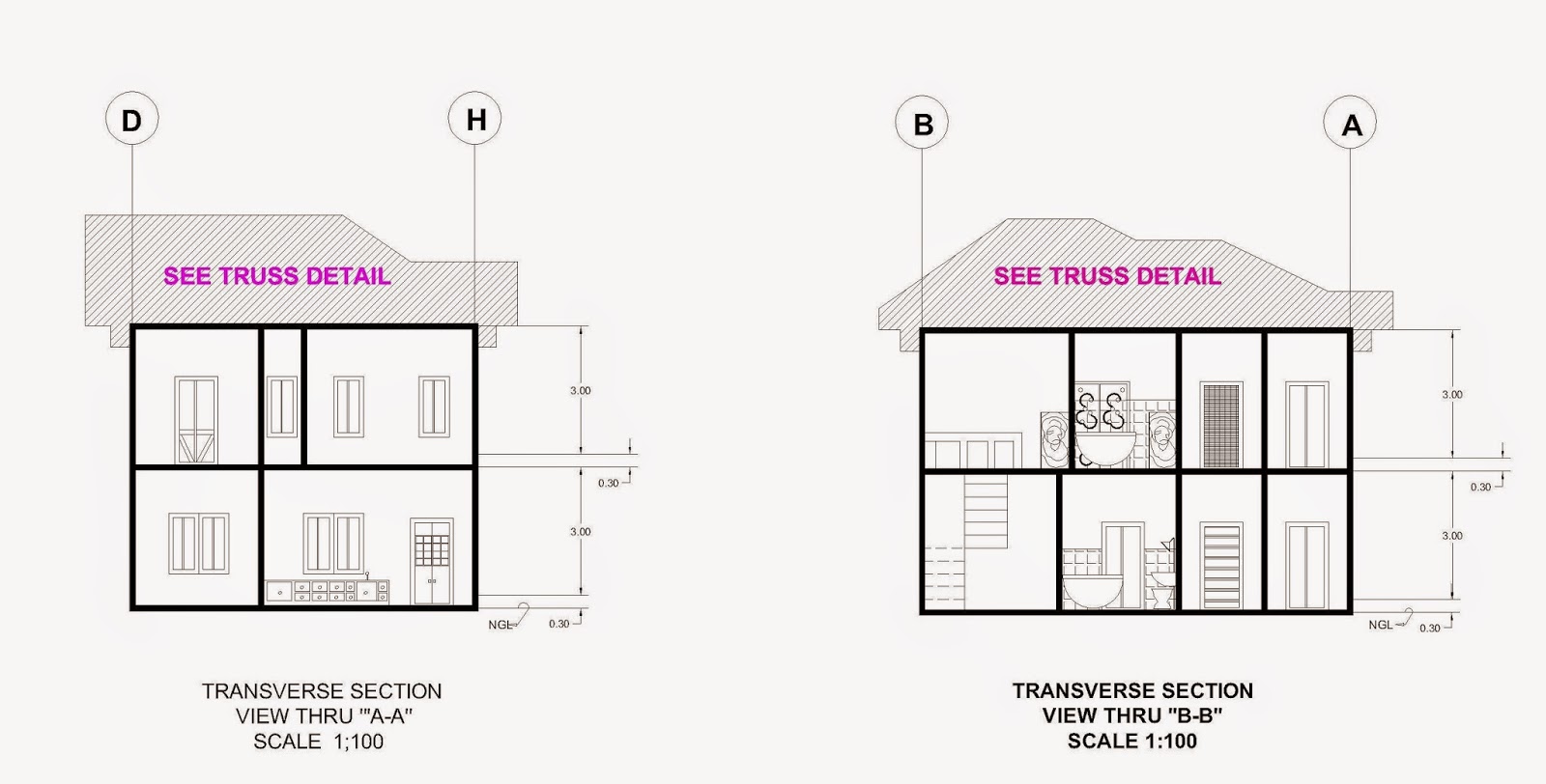 Tutorial of AutoCAD: TRANSVERSE SECTION VIEW OF TWO STORY HOUSE