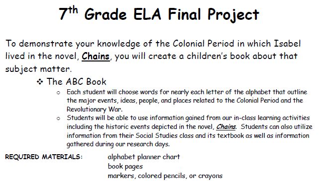 Mrs. Earl's 7th Grade English Language Arts Class: Final Project for ...