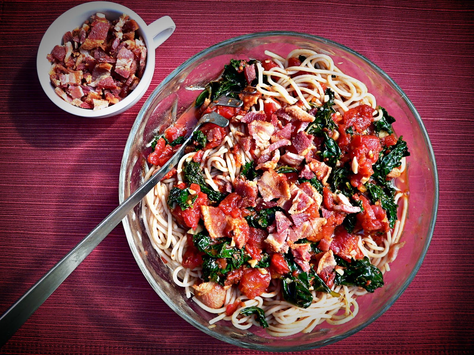 Dance While You Cook: Bacon Tossed with Spaghetti and Kale