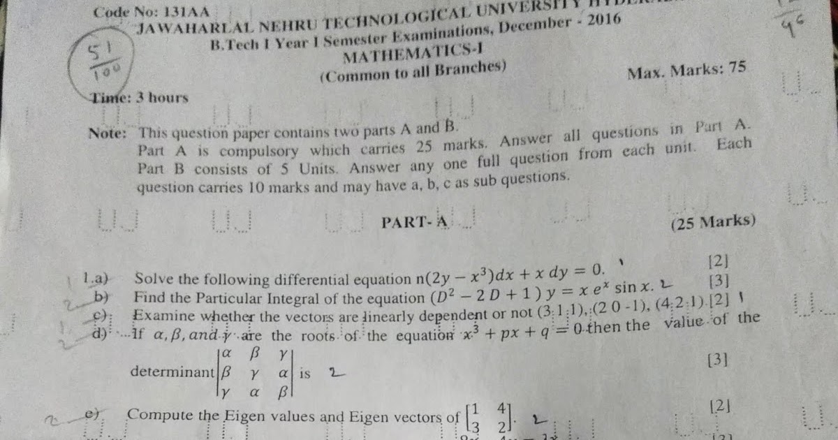 Jntuhpreviousquestionpapersr16: Jntuh mathematics-I question paper r16 2016