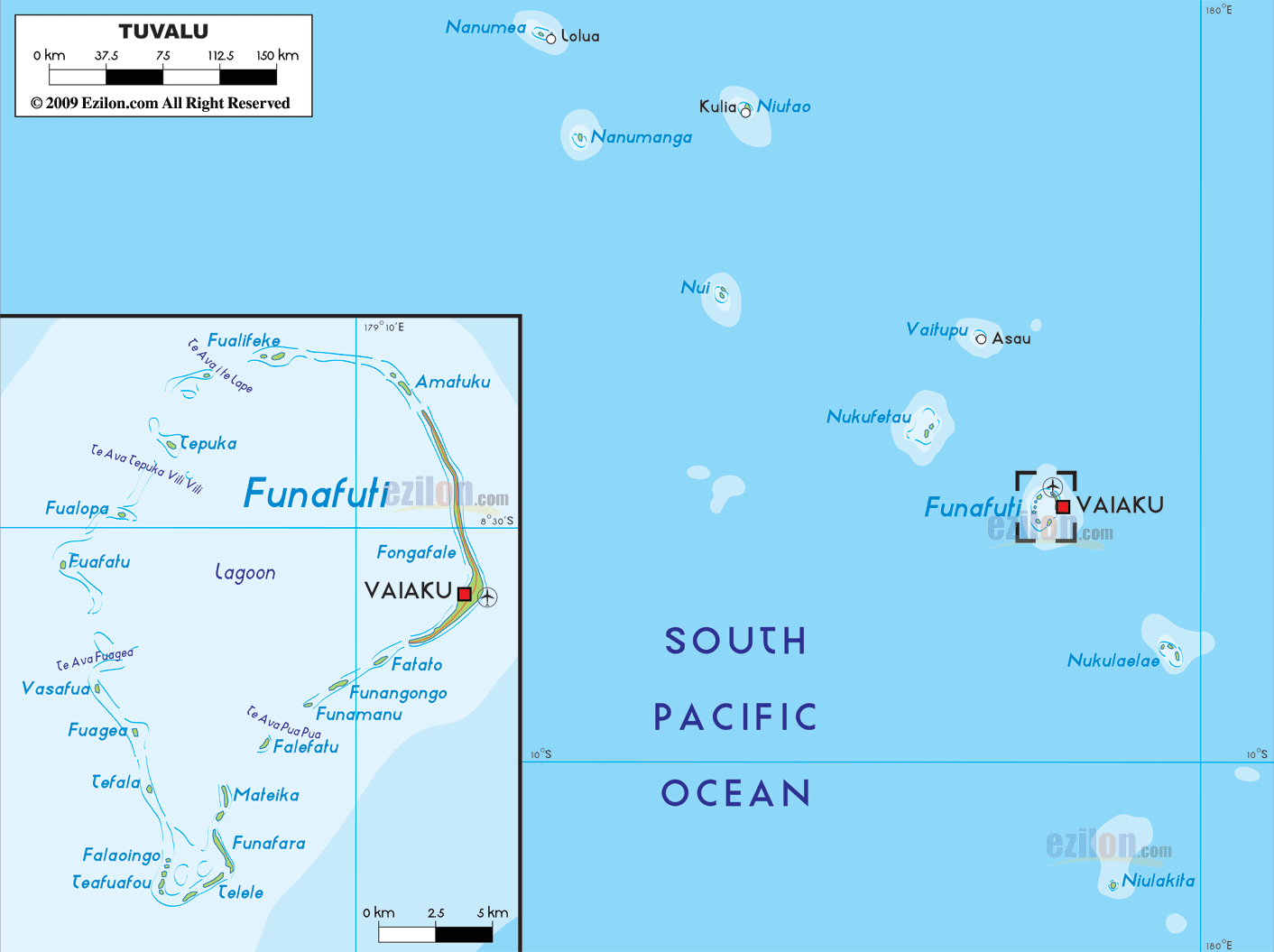 Tuvalu - Geografiske Kort over Tuvalu ~ Klima Naturali™