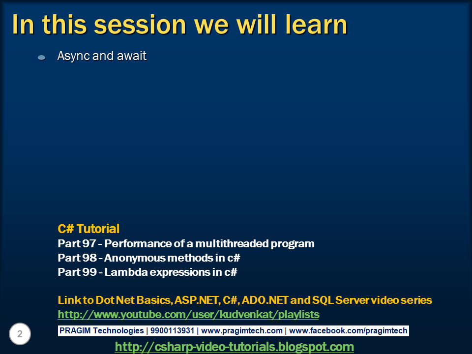 Sql server, .net and c# video tutorial: Async and await in c# example