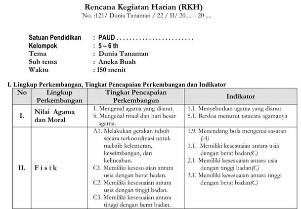 RKH PAUD 5-6 Tahun Tema Dunia Tanaman Kurikulum 2013 - Administrasi PAUD