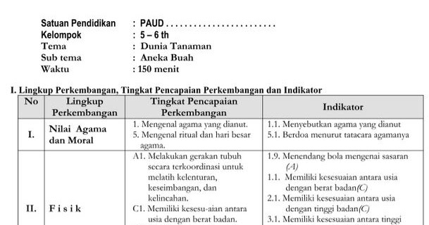 RKH PAUD 5-6 Tahun Tema Dunia Tanaman Kurikulum 2013 - Administrasi PAUD