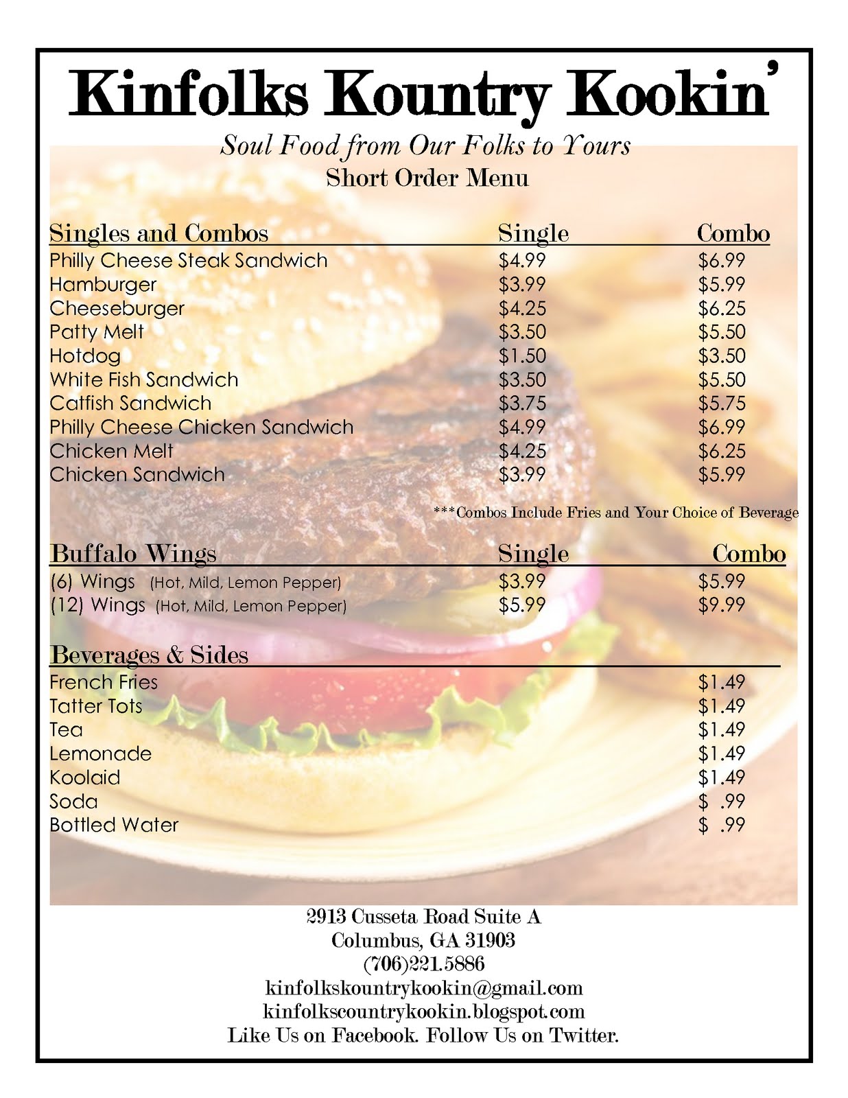 Kinfolks Kountry Kookin': MENUS