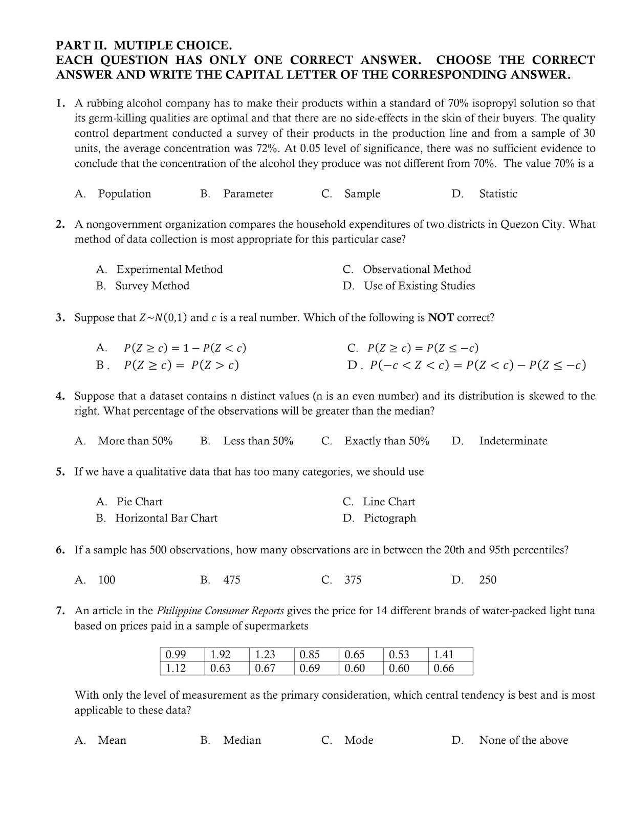 UPD Samplexes, Readings, and Materials: UPD Stat 101 Samplex (First Sem ...